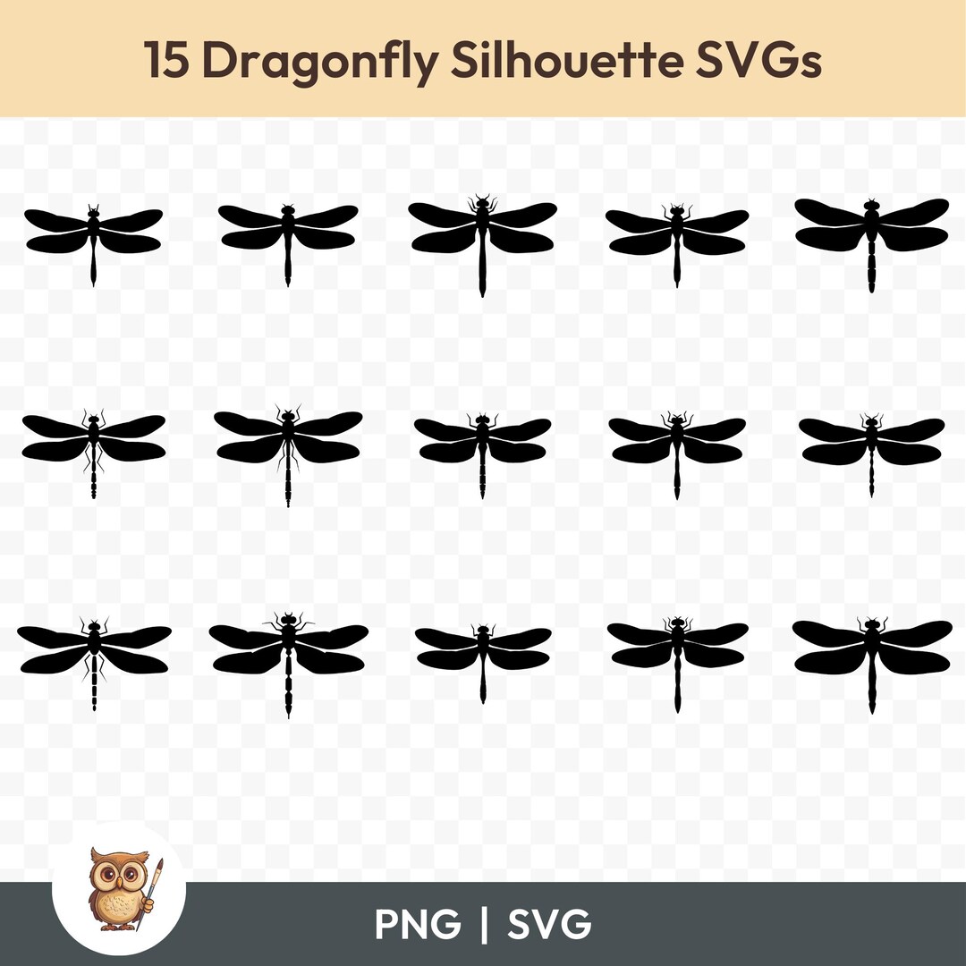 Dragonfly Silhouette SVG Bundle, Dragonfly Silhouette Clipart, 15 ...