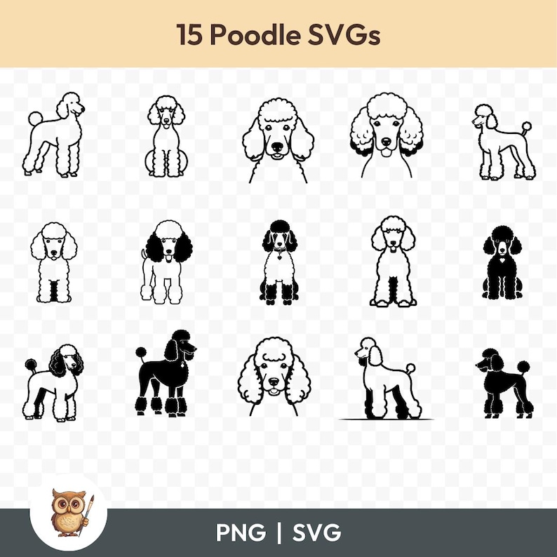 Cute Poodle SVG Bundle, Poodle Clipart, 15 Poodle Cut Files for Cricut, PNG and SVG, Vector ...
