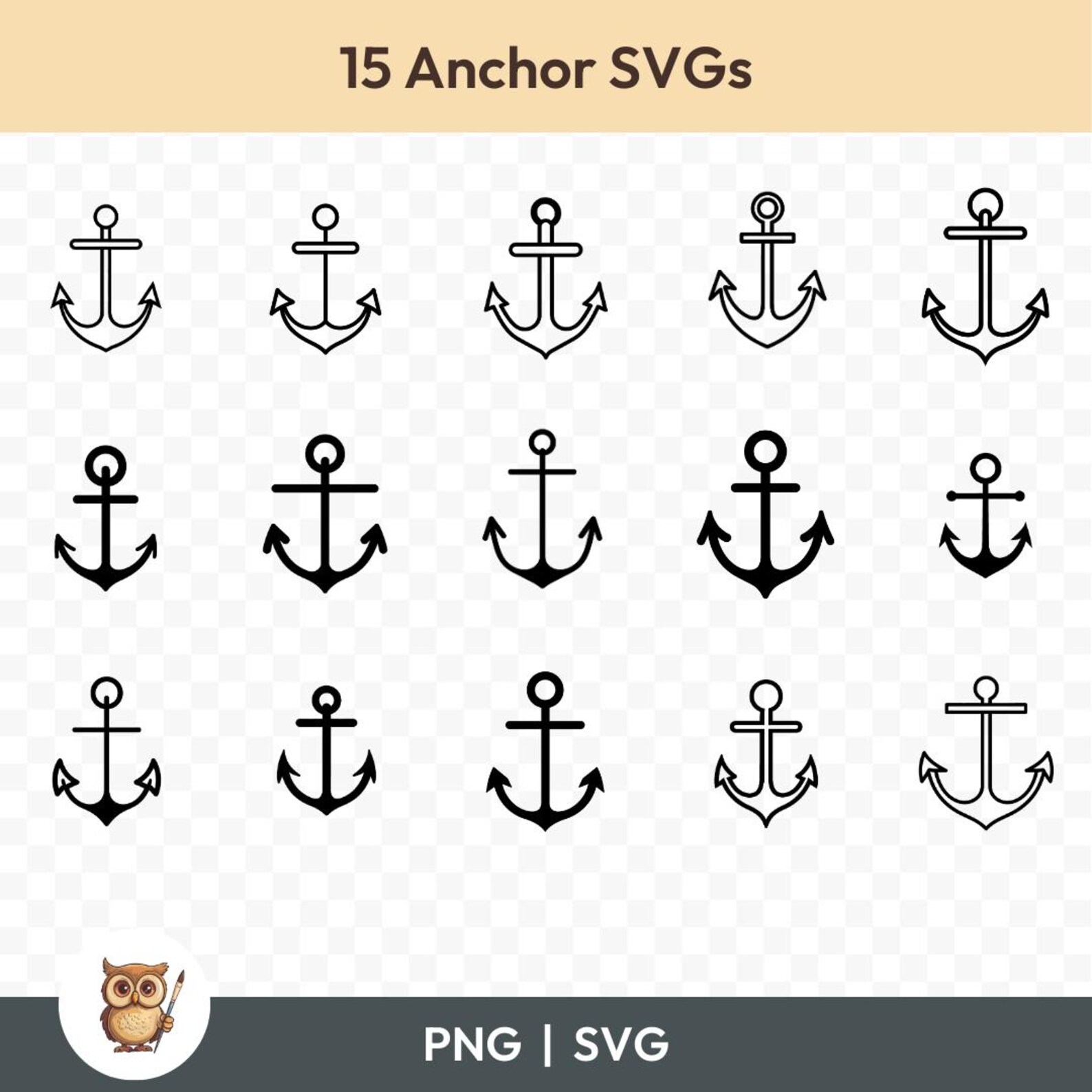 Anchor SVG Bundle, Anchors Clipart, 15 Anchor Cut Files for Cricut, PNG ...
