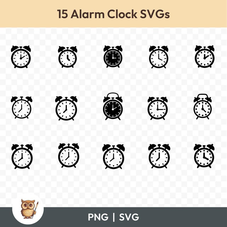 Alarm Clock SVG Bundle, Clock Icon Clipart, 15 Alarm Clock Cut Files ...