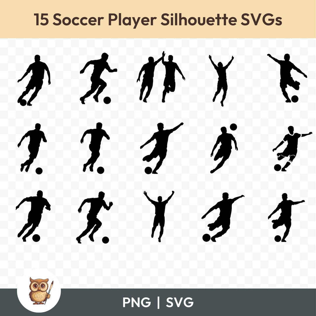 Soccer Player Silhouette SVG Bundle, Soccer Player Clipart, 15 Soccer ...