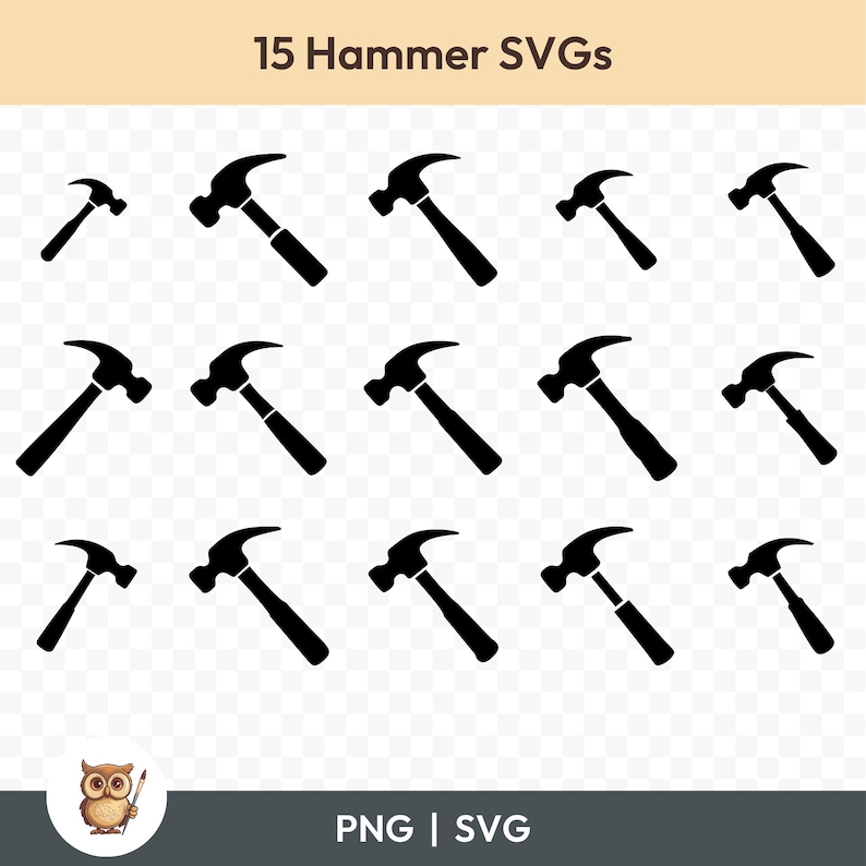 Hammer Silhouette SVG Bundle, Hammer Clipart, 15 Hammer Cut Files for Cricut, PNG and SVG ...