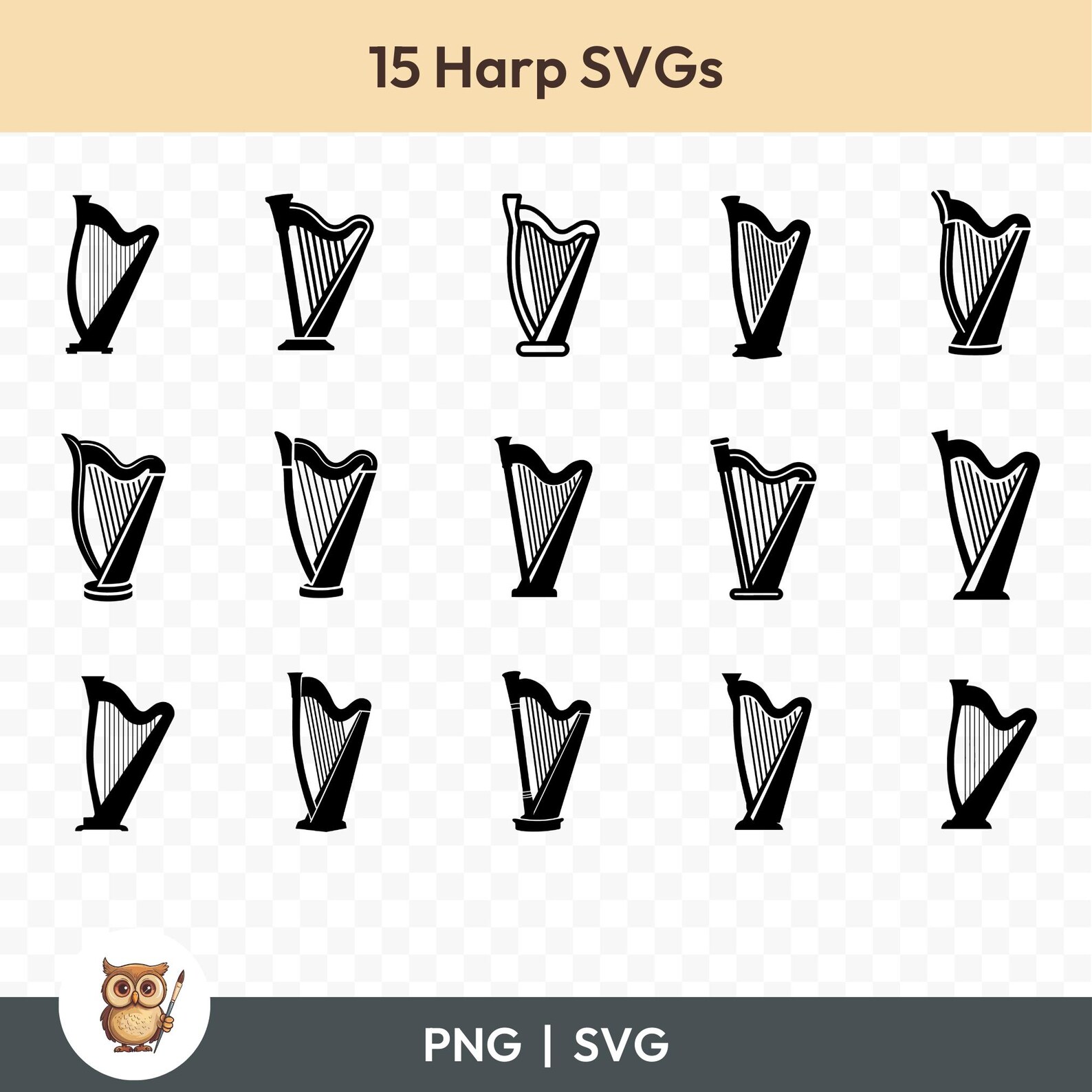 Harp SVG Bundle, Harp Clipart, 15 Harp Cut Files for Cricut, PNG and ...