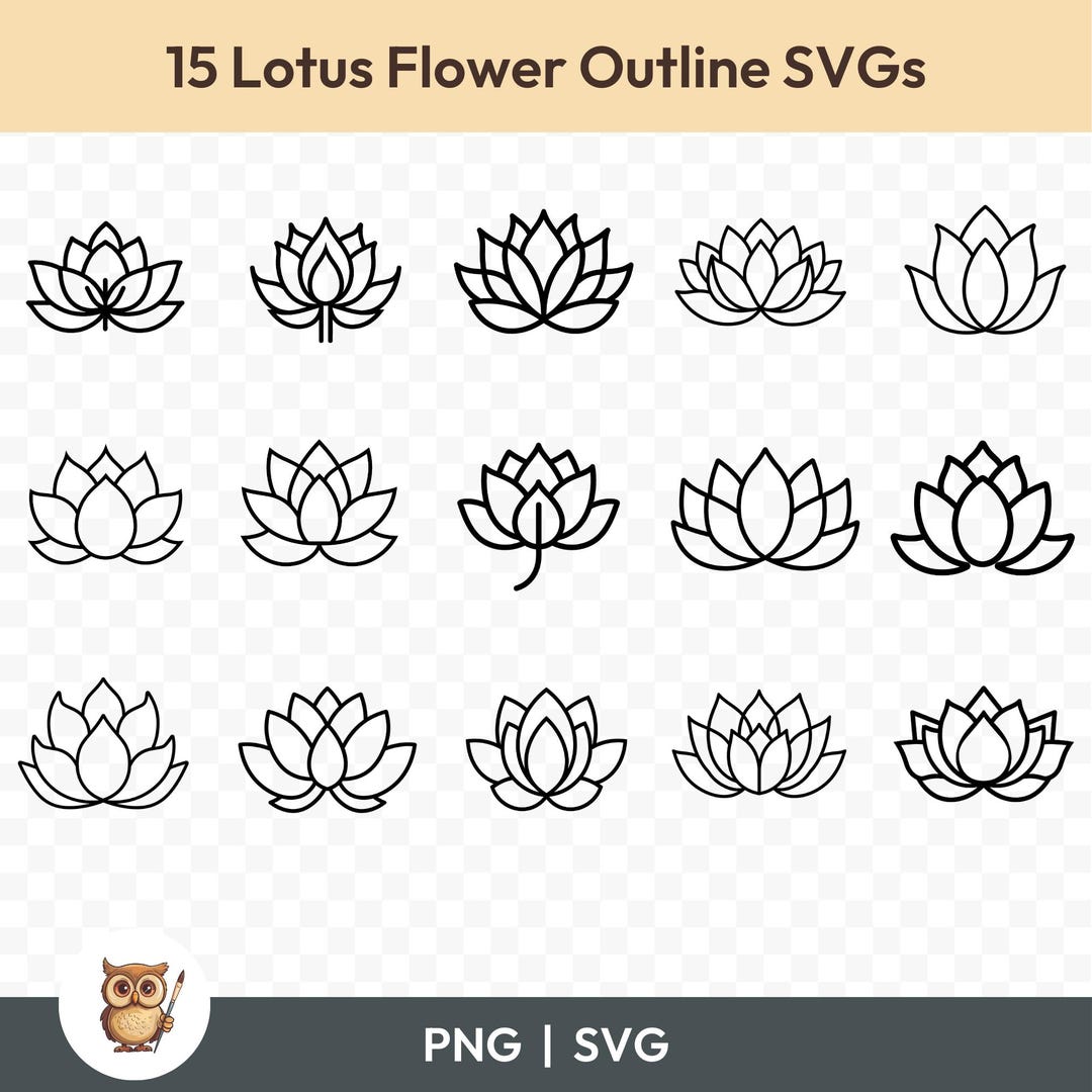 Lotus Flower Outline SVG Bundle, Lotus Flower Clipart, 15 Lotus Flower ...