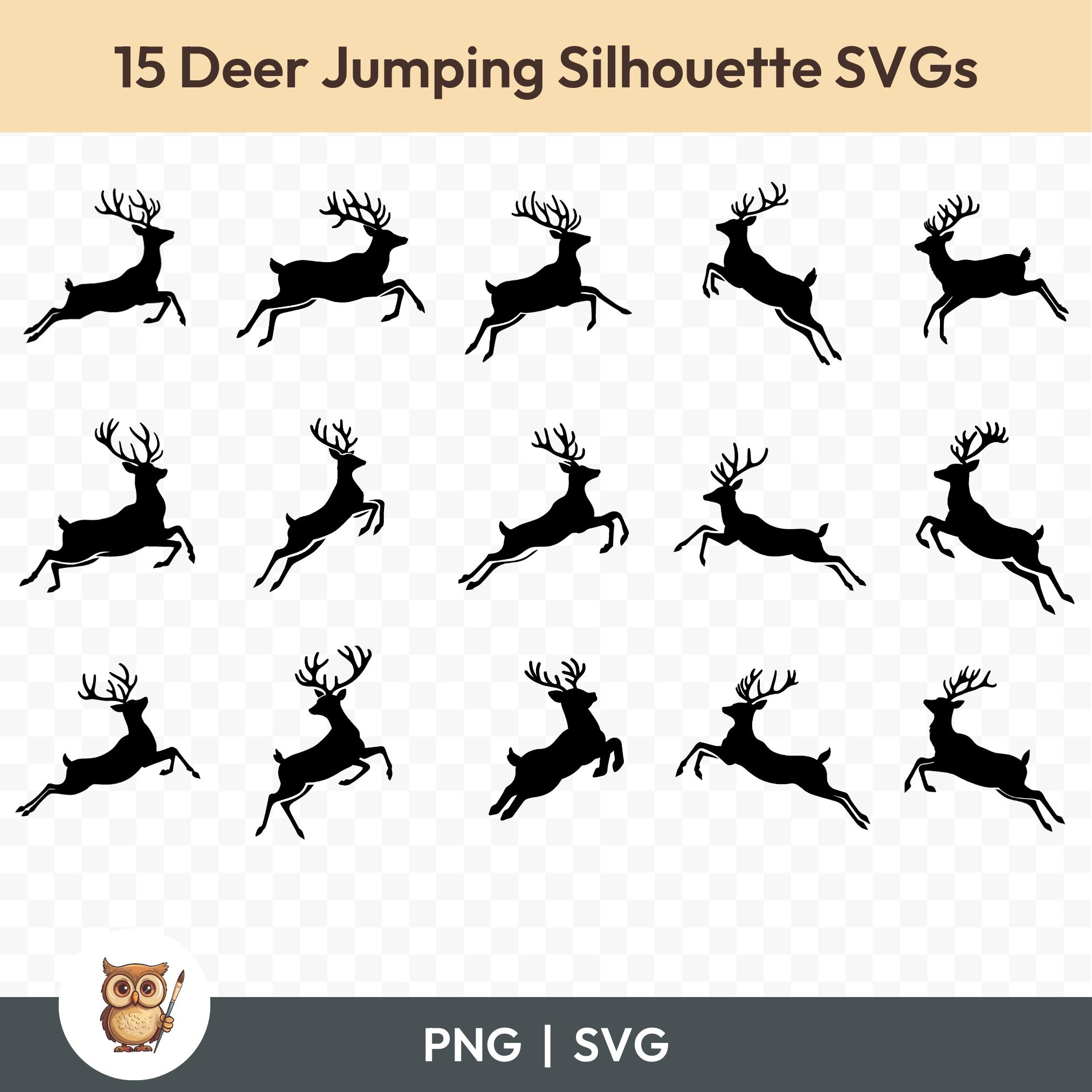 Deer Jumping Silhouette SVG Bundle, Deer Jumping Clipart, 15 Deer Cut ...