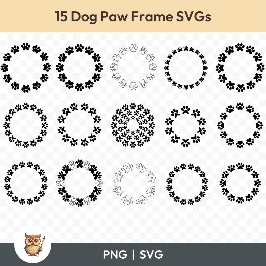 Dog Paw Frame SVG Bundle, Dog Paw Clipart, 15 Dog Paw Circle Frame Cut ...
