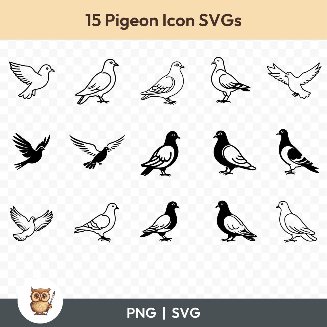Pigeon Icon SVG Bundle, Pigeon Icon Clipart, 15 Pigeon Icon Cut Files ...
