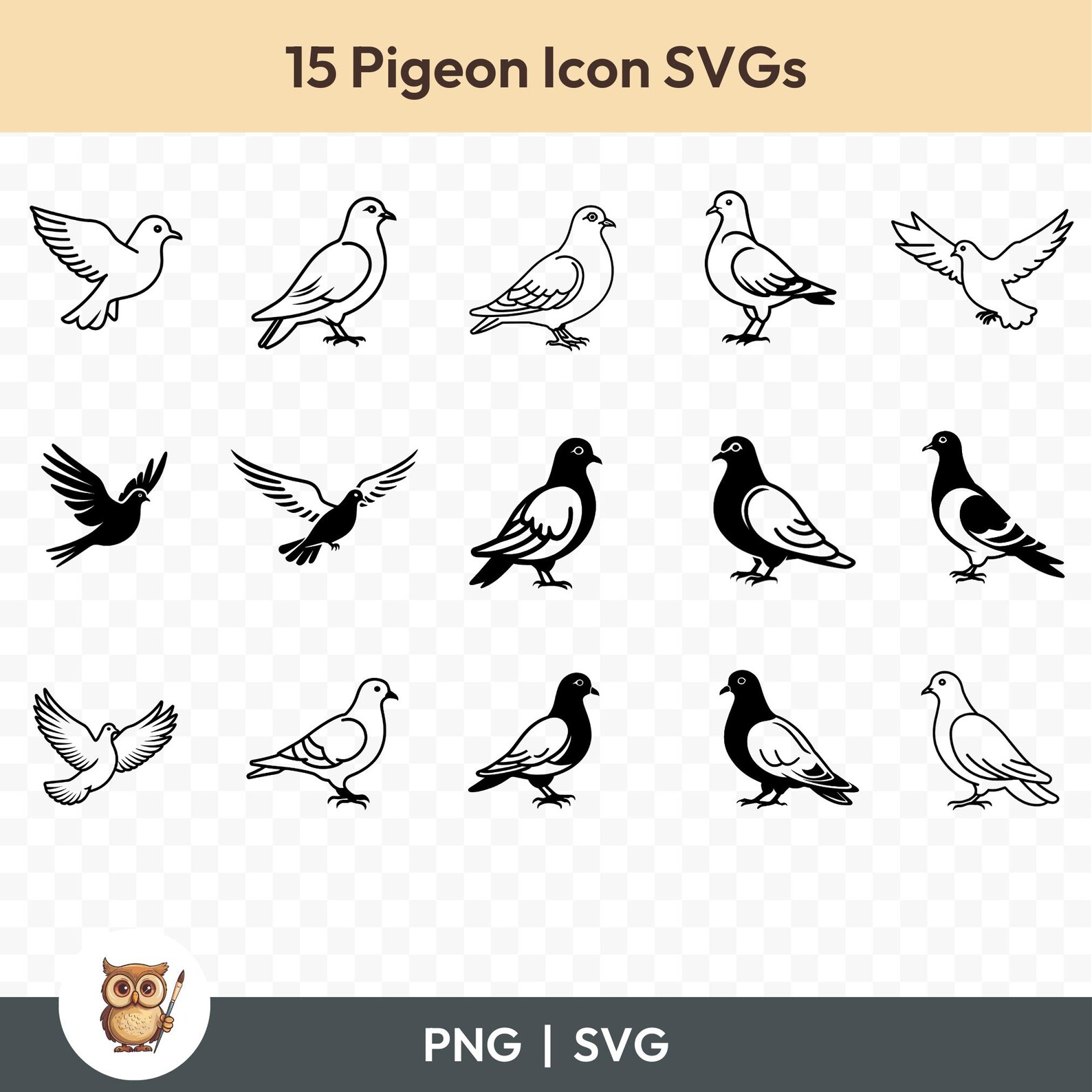 Pigeon Icon SVG Bundle, Pigeon Icon Clipart, 15 Pigeon Icon Cut Files ...
