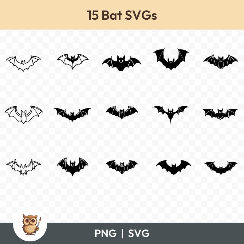 Bat SVG Bundle, Bats Clipart, 15 Bat Cut Files for Cricut, PNG and SVG ...