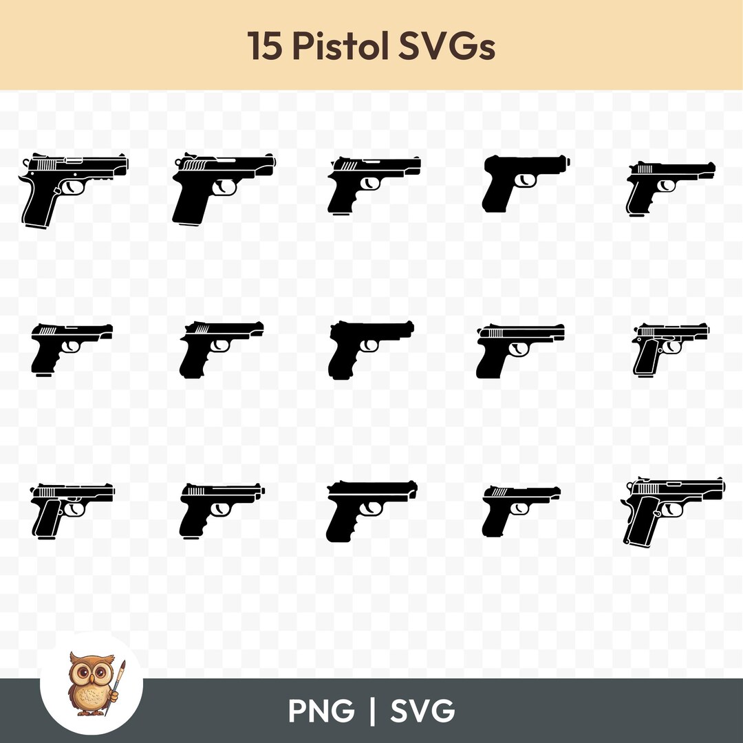 Pistol SVG Bundle, Pistol Clipart, 15 Pistol Cut Files for Cricut, PNG ...