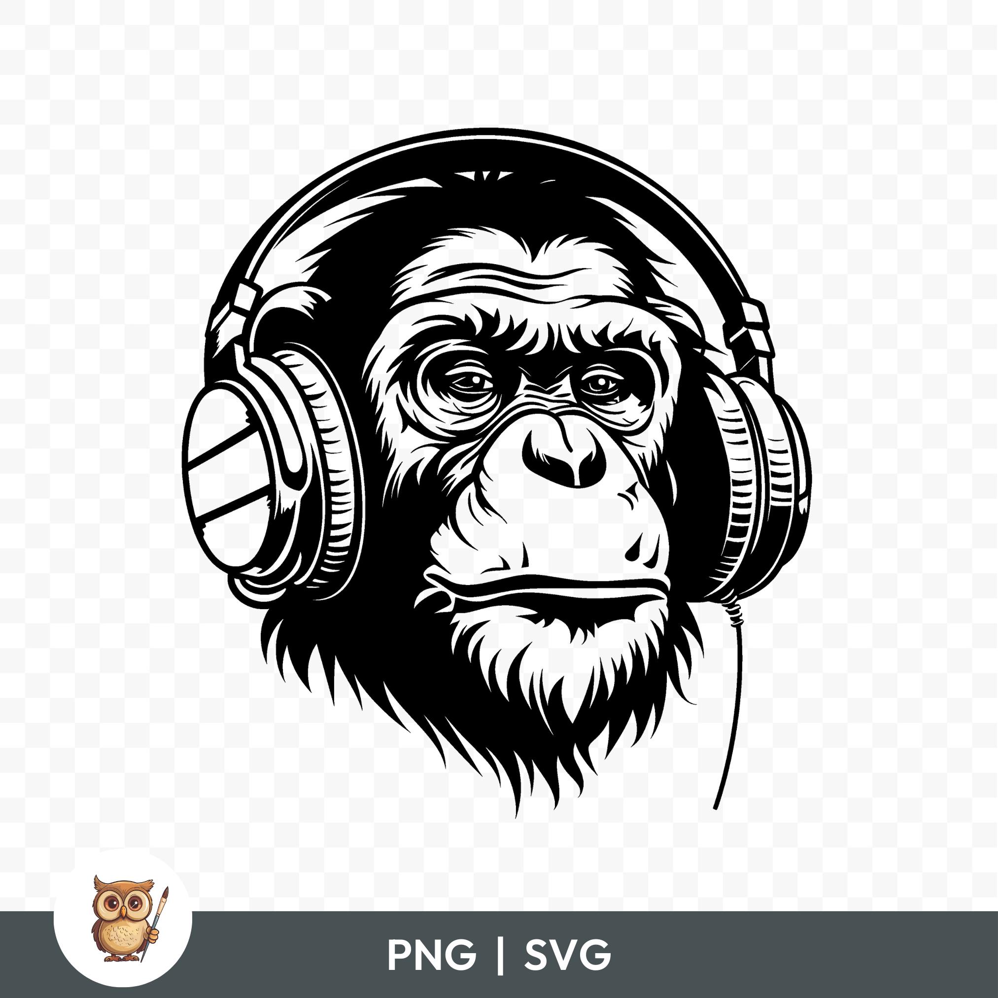 Chimp Wearing Headphones SVG Bundle, Chimp Clipart, 15 Chimp Headphones ...