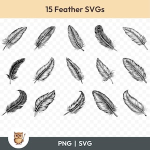 Feather SVG Bundle, Feather Clipart, 15 Feather Cut Files for Cricut ...