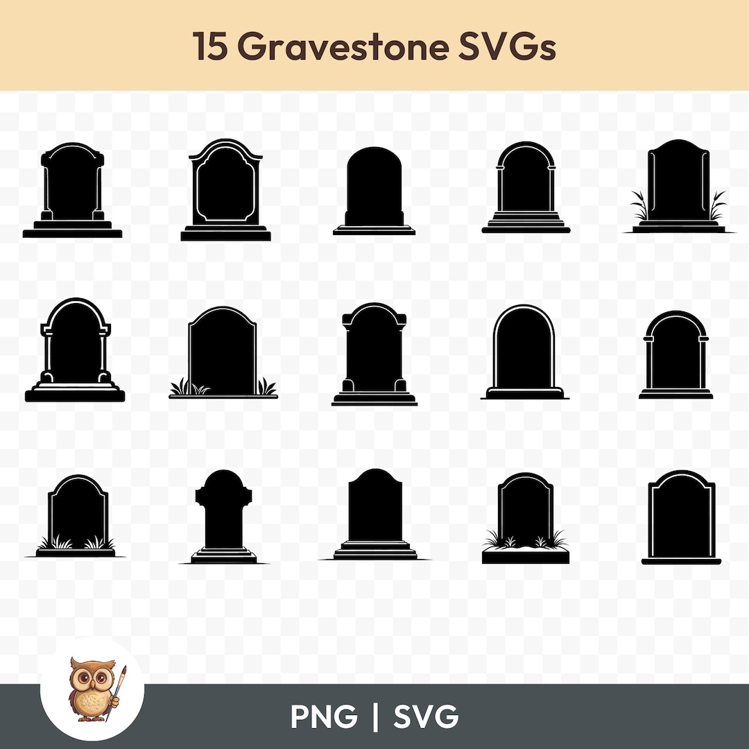 Gravestone Silhouette SVG Bundle, Tombstone Clipart, 15 Grave Cut Files ...