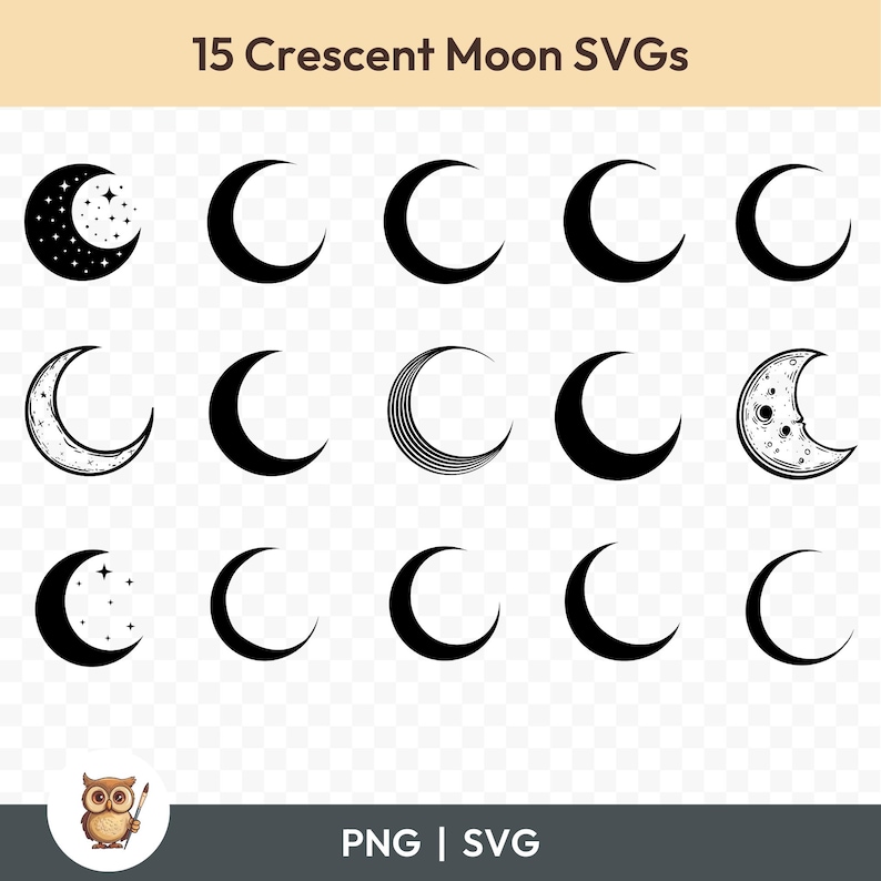Crescent Moon SVG Bundle, Moon Clipart, 15 Moon Crescent Cut Files for ...