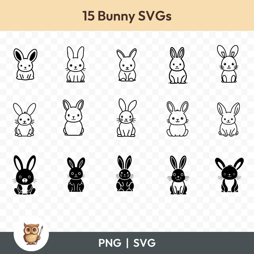 Cute Bunny SVG Bundle, Cute Bunnies Clipart, 15 Cute Bunny Cut Files ...