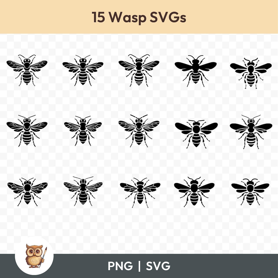 Wasp SVG Bundle, Wasp Clipart, 15 Wasp Cut Files for Cricut, PNG and ...