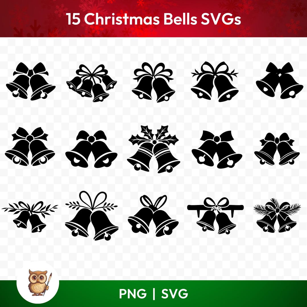 Christmas Bells SVG Bundle, Bells Clipart, 15 Bell Silhouette Cut Files ...