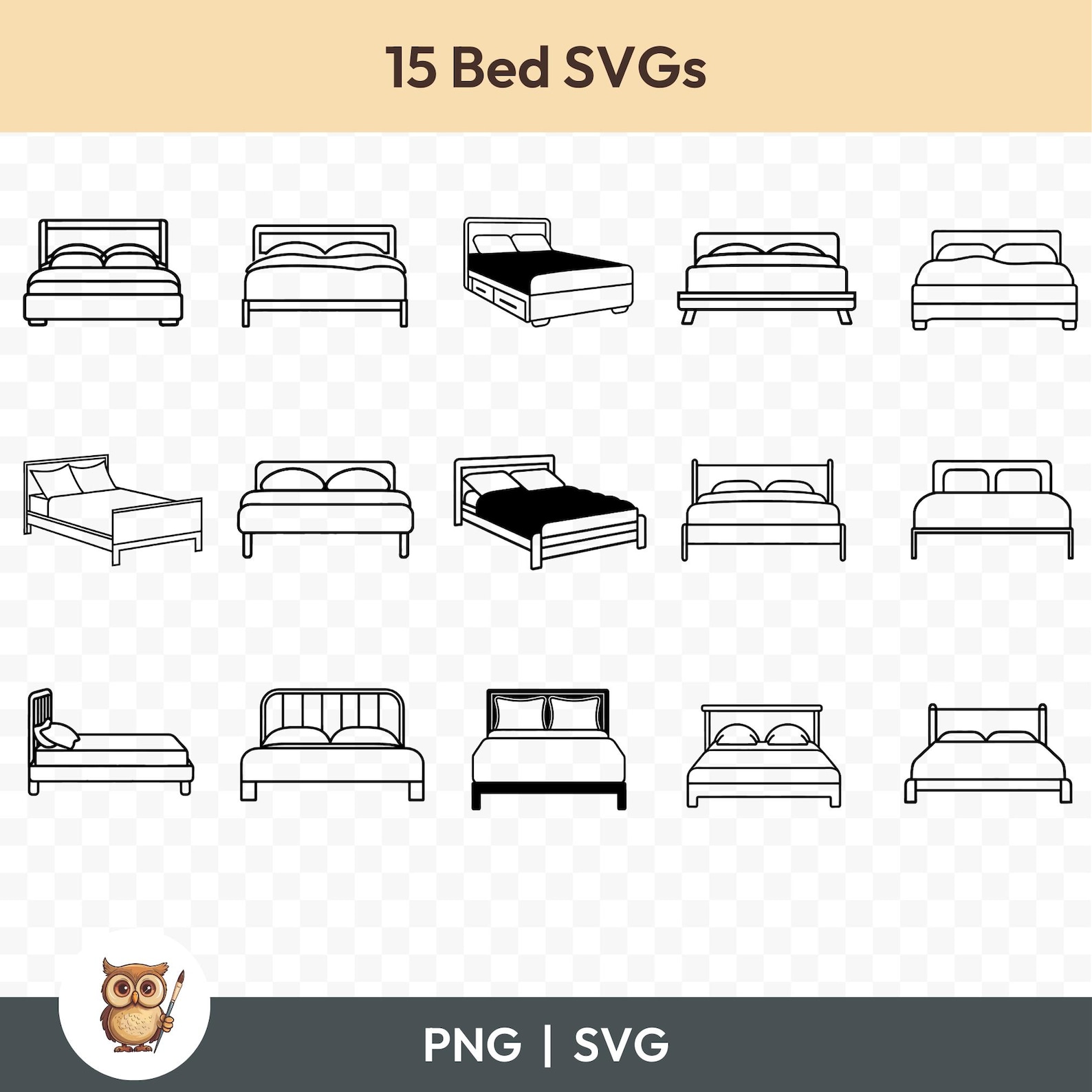 Bed SVG Bundle, Bed Clipart, 15 Bed Cut Files for Cricut, PNG and SVG ...