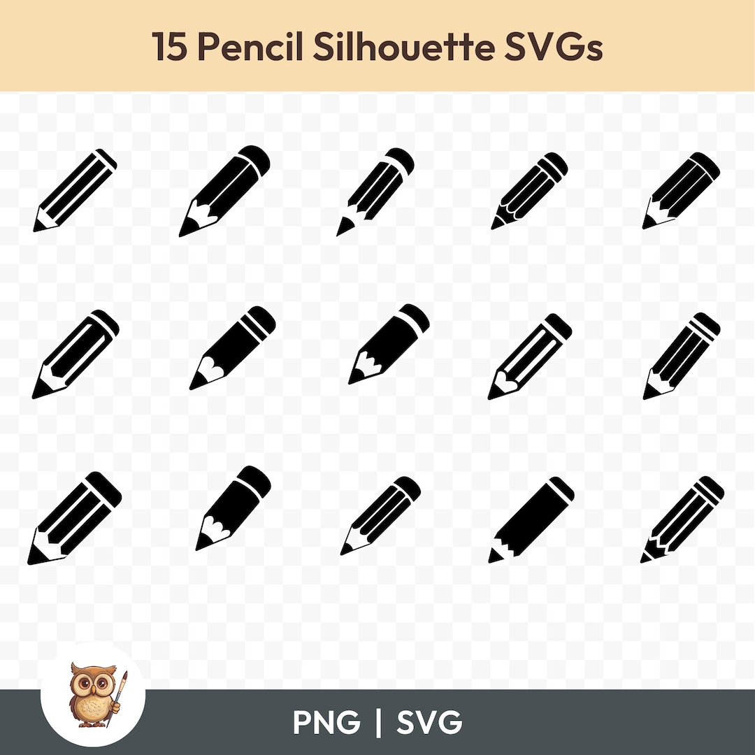 Pencil Silhouette SVG Bundle, Pencil Silhouette Clipart, 15 Pencil Cut ...