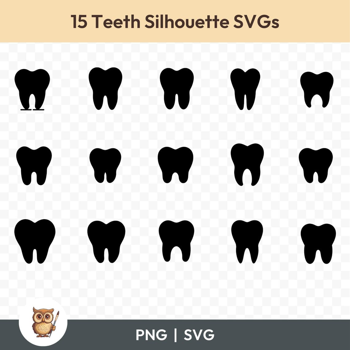 Tooth Silhouette SVG Bundle, Tooth Silhouette Clipart, 15 Teeth Cut ...