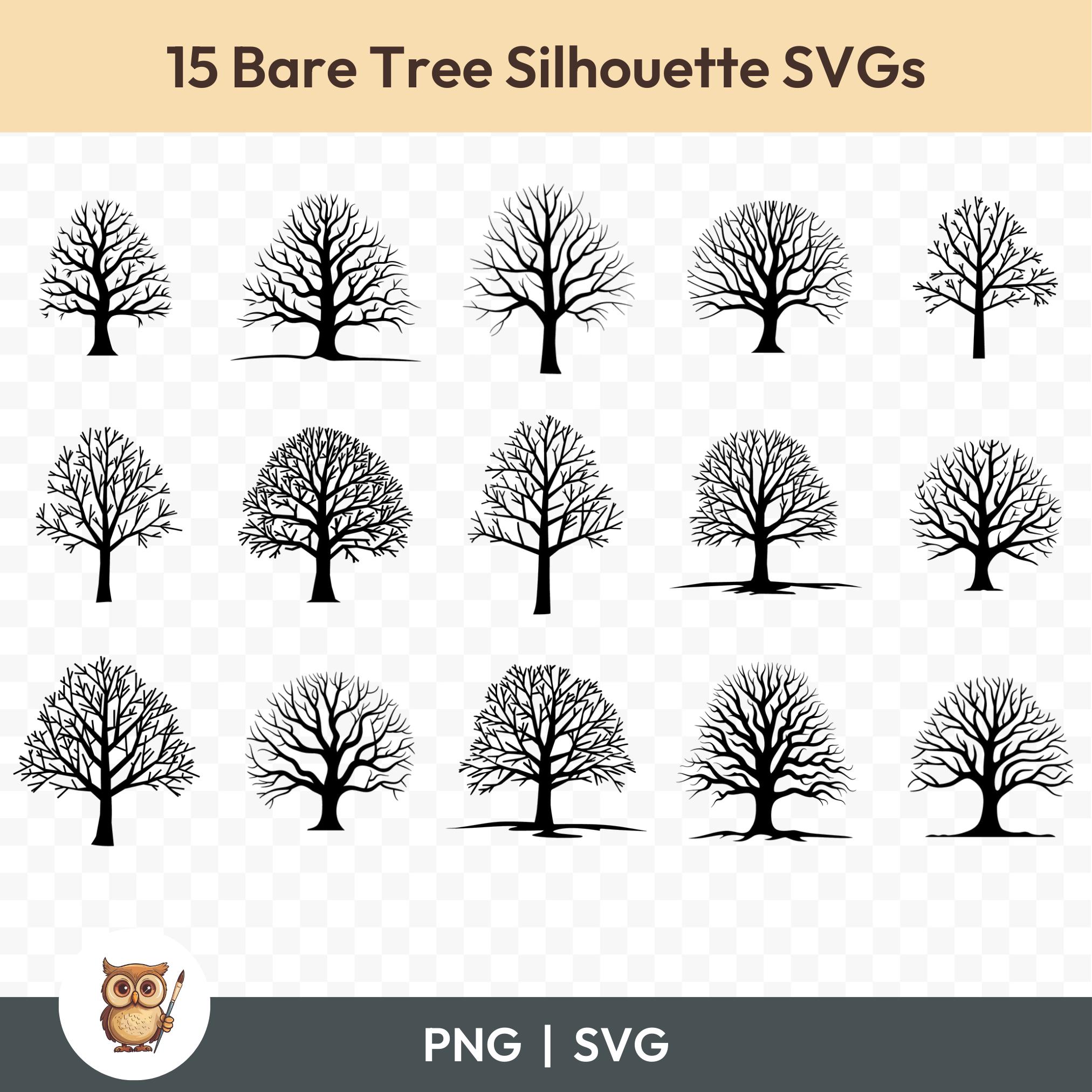 Bare Tree Silhouette SVG Bundle, Bare Tree Clipart, 15 Tree Cut Files ...