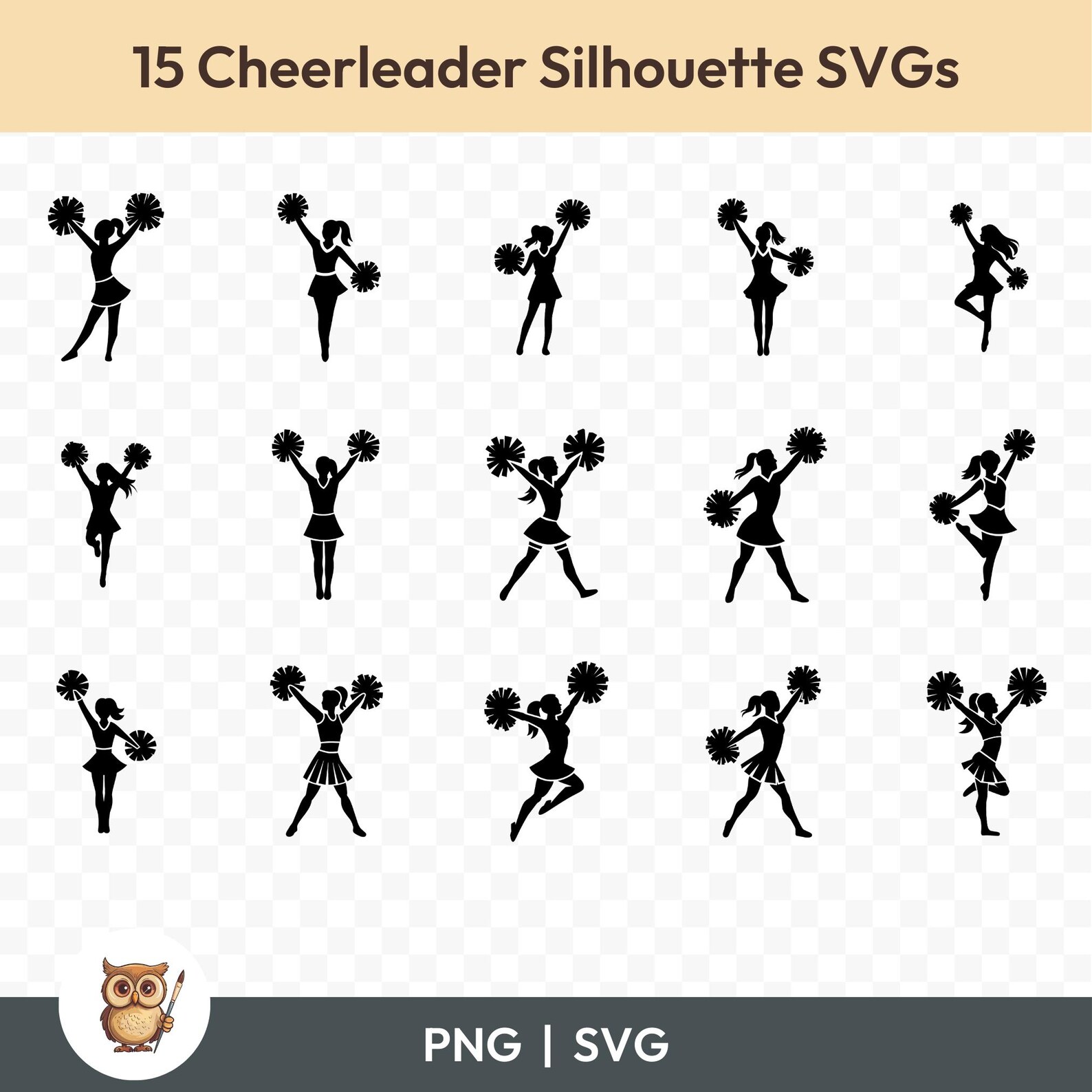 Cheerleader Silhouette SVG Bundle, Cheerleader Silhouette Clipart, 15 ...