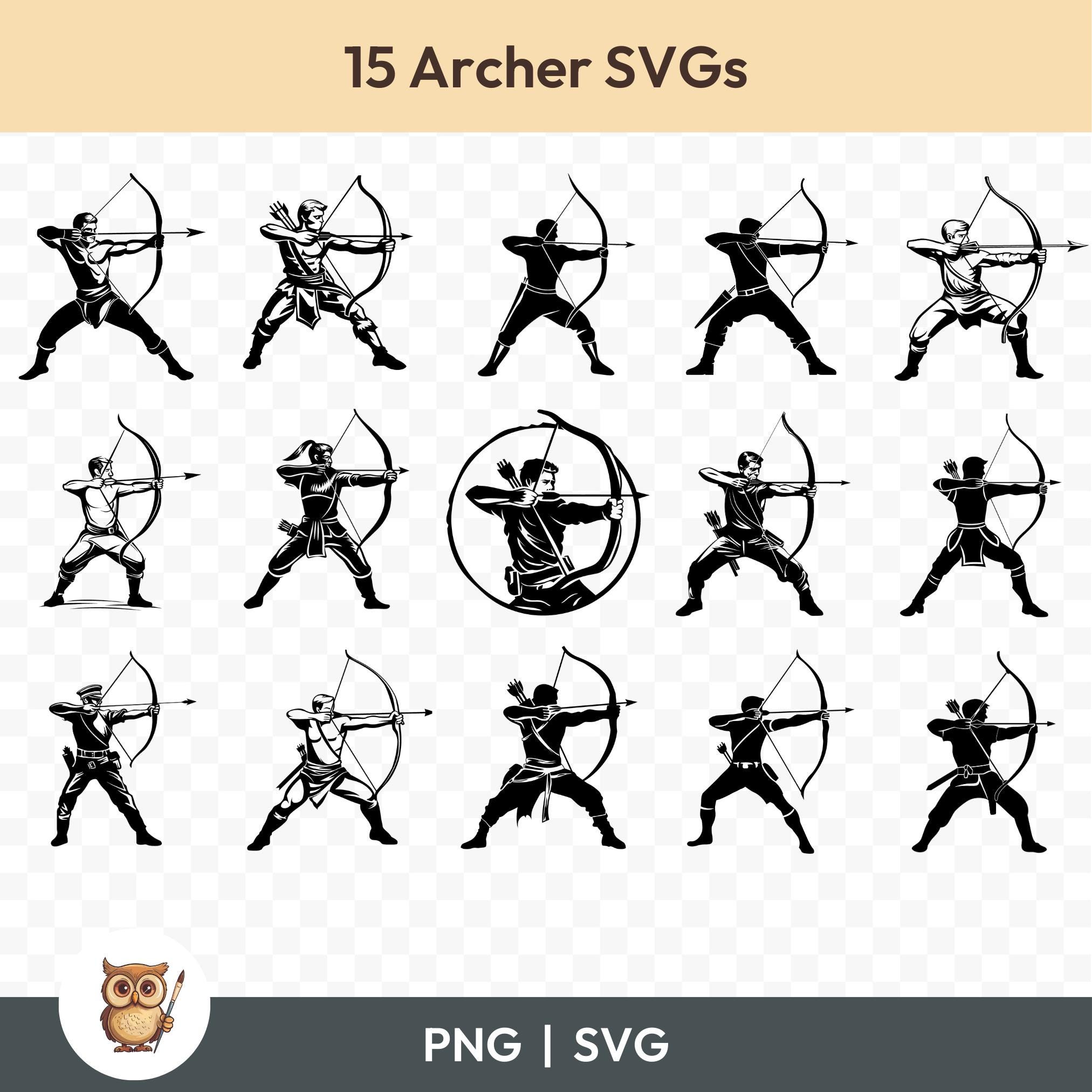 Archer SVG Bundle, Archer Clipart, 15 Archery Cut Files for Cricut, PNG ...