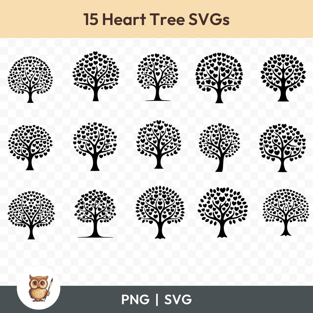 Heart Tree SVG Bundle, Tree Heart Clipart, 15 Tree Cut Files for Cricut ...