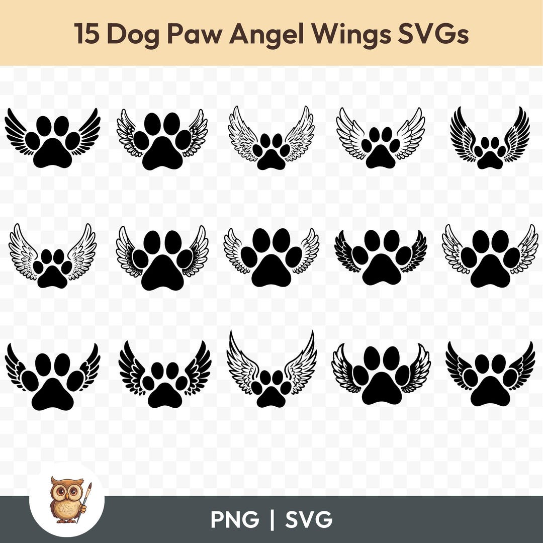 Dog Paw Print With Angel Wings SVG Bundle, Dog Paw Angel Wings Clipart ...