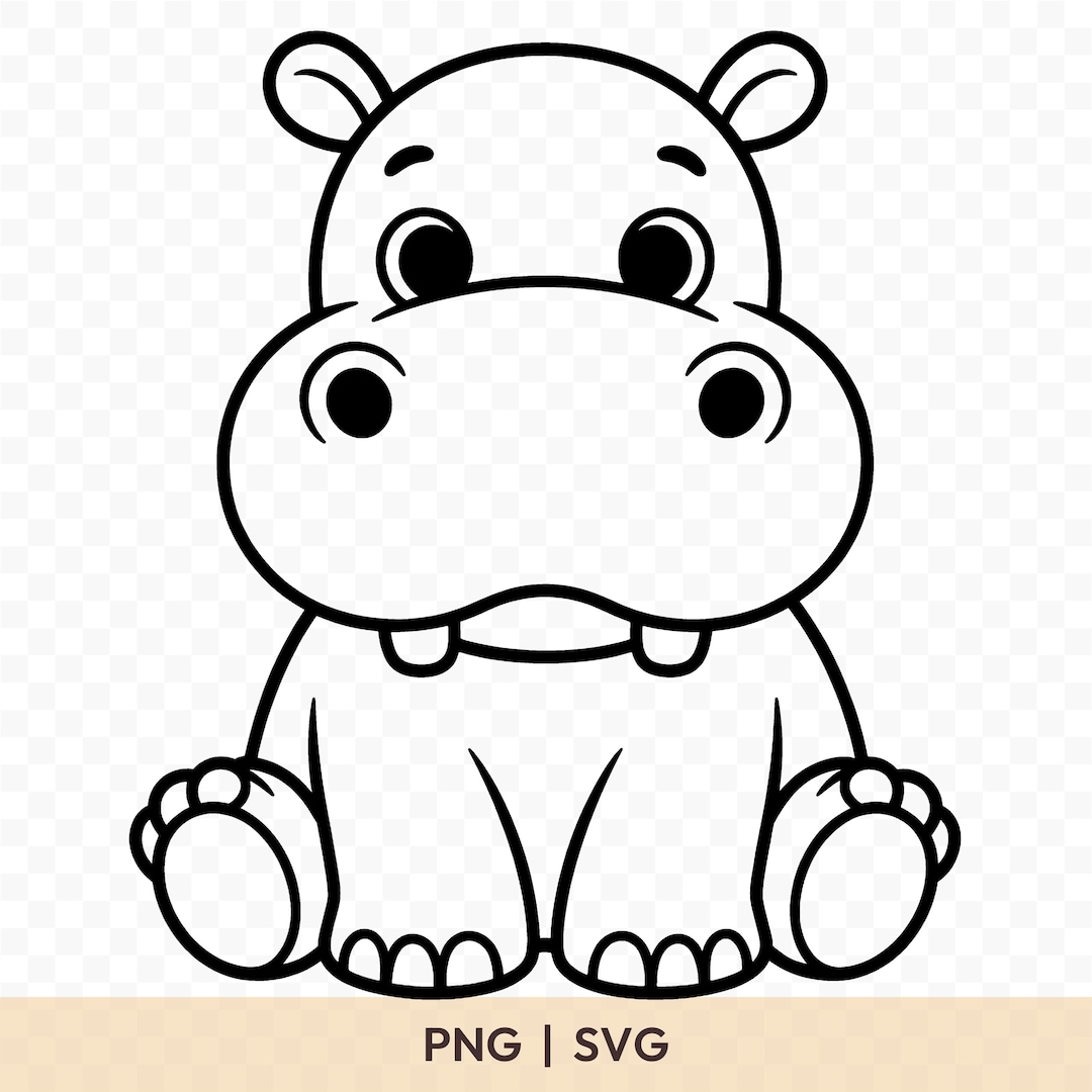 Cute Hippo SVG: Cute Hippo Cut File, Hippo PNG, Hippo Outline, Hippo ...
