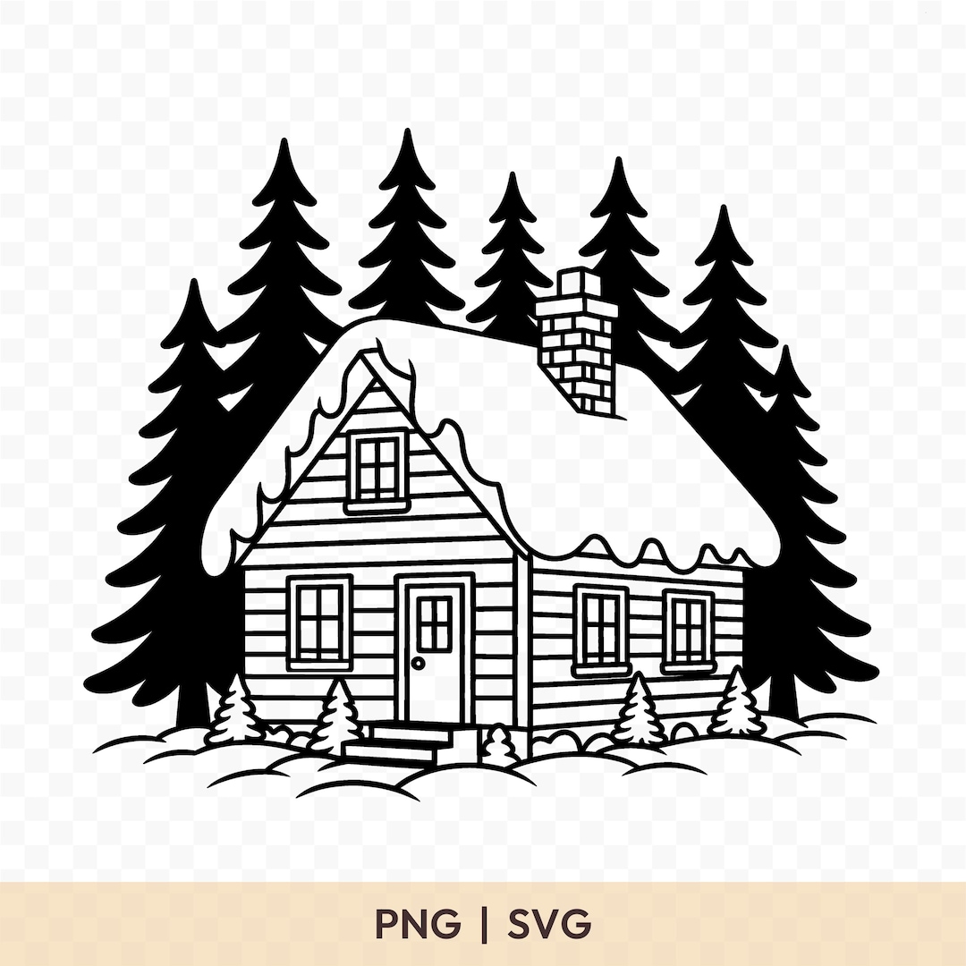 Snowy Cabin in Woods SVG: Snowy Cabin Cut File, Snowy Cabin PNG, Snowy ...