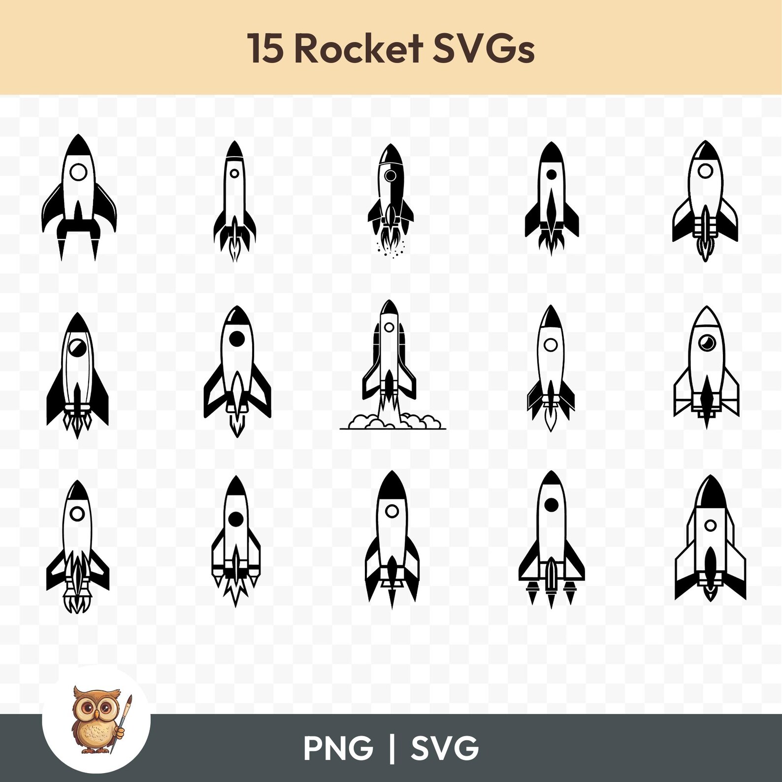 Rocket SVG Bundle, Rocket Clipart, 15 Rocket Cut Files for Cricut, PNG ...
