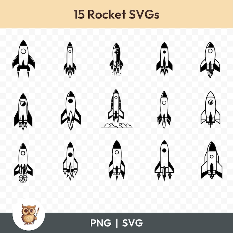 Rocket SVG Bundle, Rocket Clipart, 15 Rocket Cut Files for Cricut, PNG ...