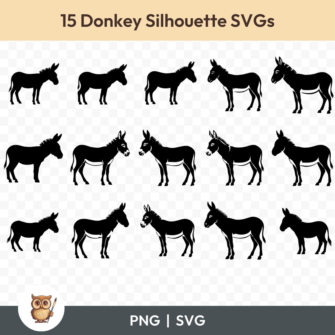 Donkey Silhouette SVG Bundle, Donkey Clipart, 15 Donkey Cut Files for ...
