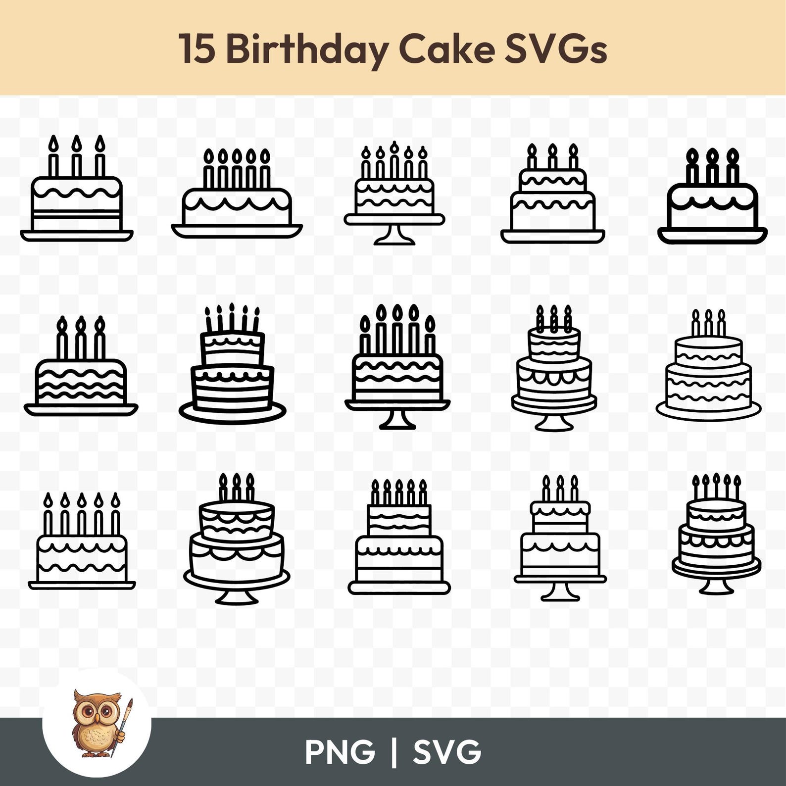 Birthday Cake SVG Bundle, Cake Clipart, 15 Birthday Cake Cut Files for ...