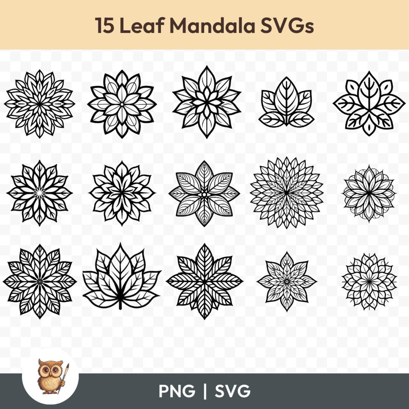 Leaf Mandala SVG Bundle, Leaf Mandalas Clipart, 15 Leaf Mandala Cut ...