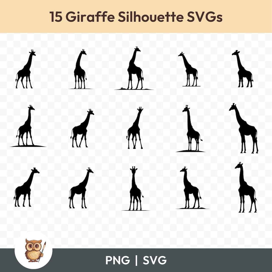 Giraffe Silhouette SVG Bundle, Giraffe Clipart, 15 Giraffe Silhouette ...