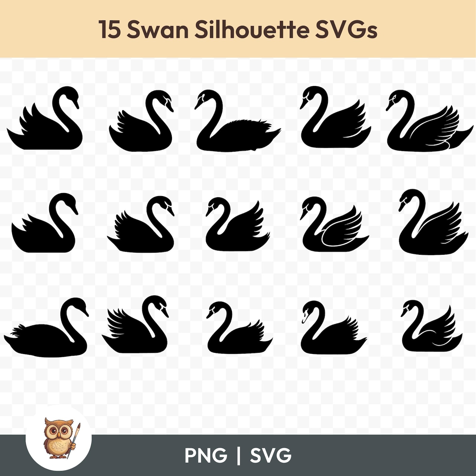 Swan Silhouette SVG Bundle, Swan Clipart, 15 Swan Cut Files for Cricut, PNG and SVG, Vector ...