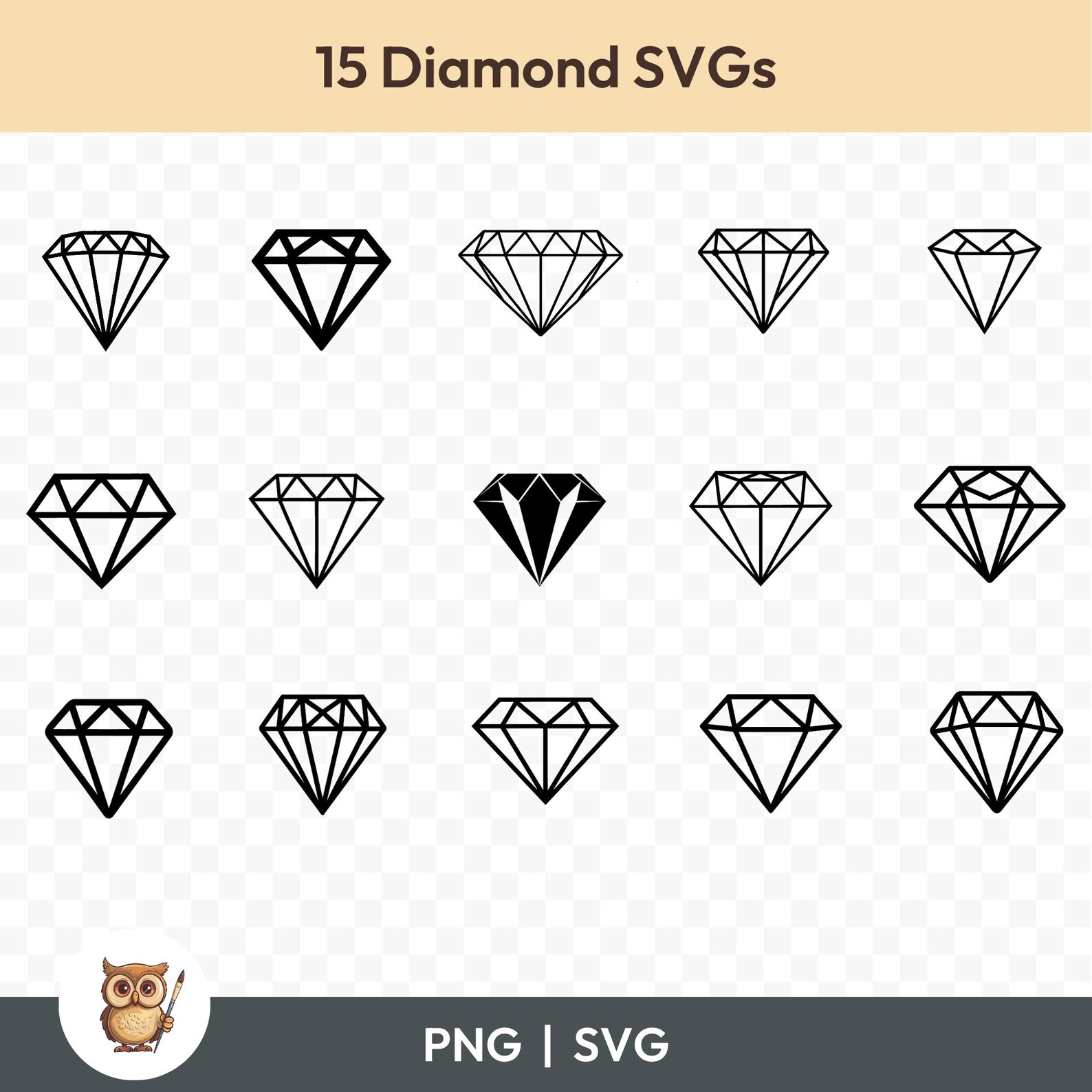 Diamond SVG Bundle, Diamond Stone Clipart, 15 Diamond Gem Cut Files for ...