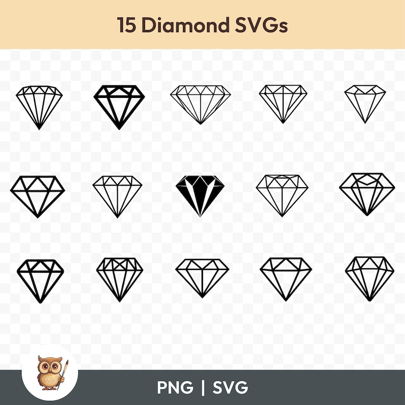 Diamond SVG Bundle, Diamond Stone Clipart, 15 Diamond Gem Cut Files for ...