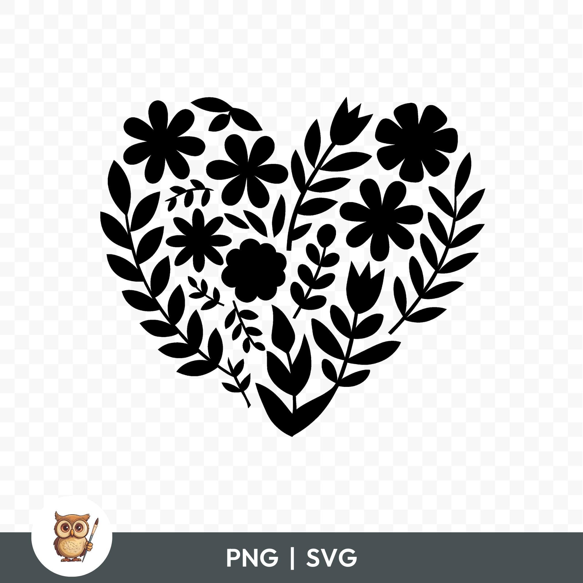 Floral Heart SVG Bundle, Floral Heart Clipart, 15 Flower Heart Cut ...