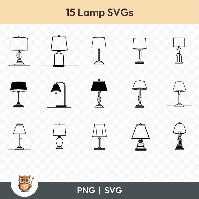Lamp SVG Bundle, Lamp Clipart, 15 Lamp Cut Files for Cricut, PNG and ...
