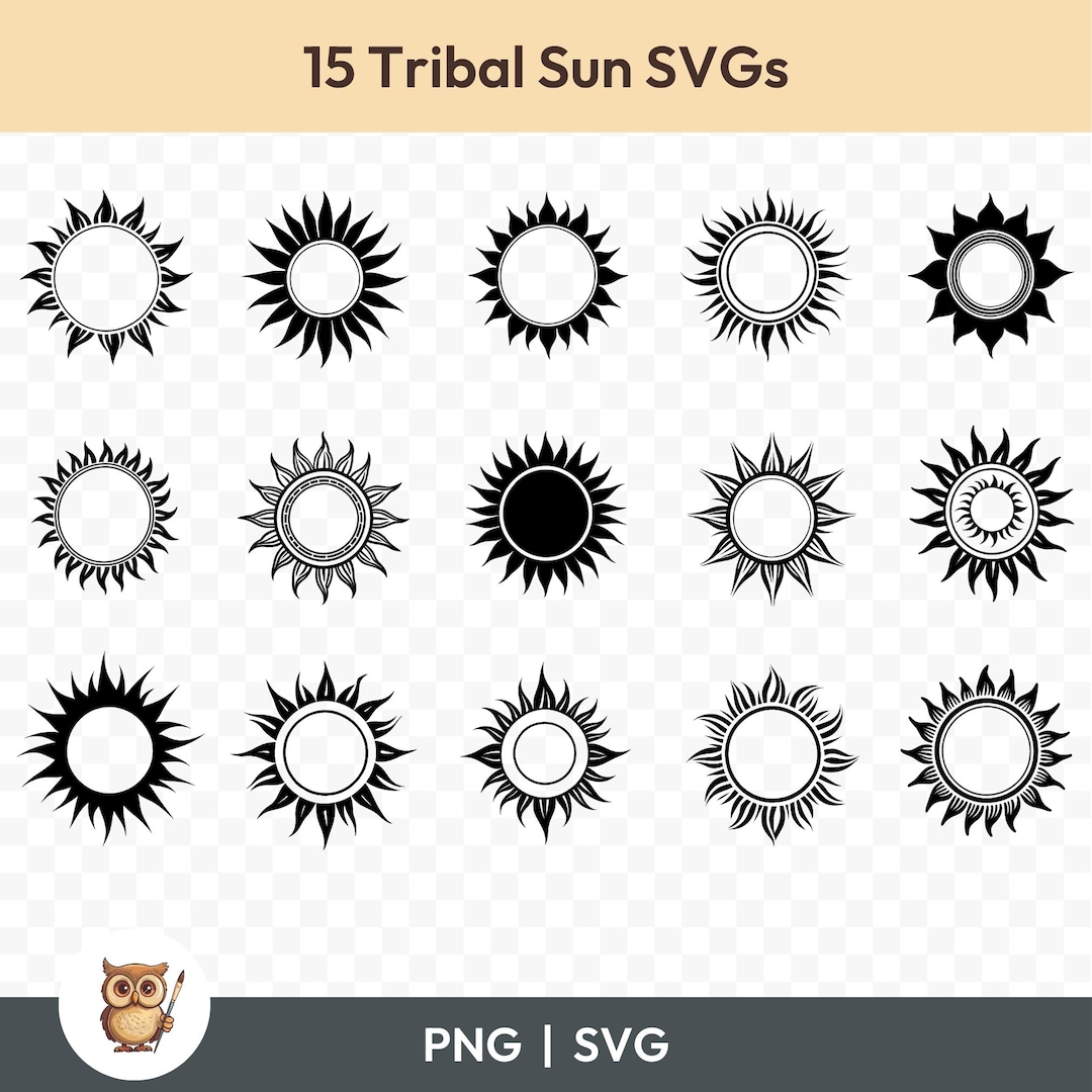 Tribal Sun SVG Bundle, Sun Clipart, 15 Aztec Sun Cut Files for Cricut ...