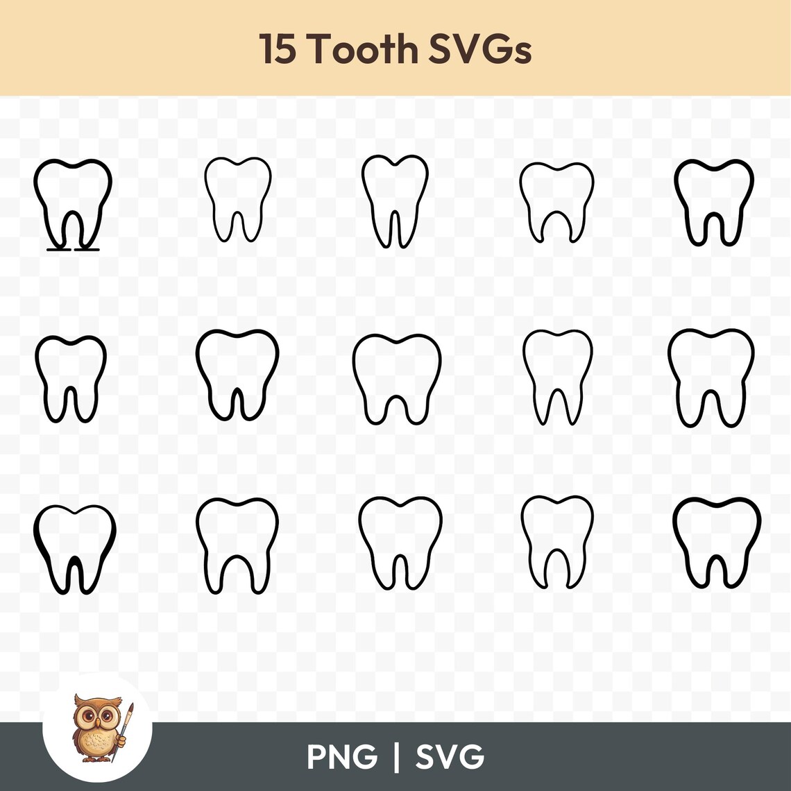 Tooth SVG Bundle, Teeth Clipart, 15 Tooth Cut Files for Cricut, PNG and ...