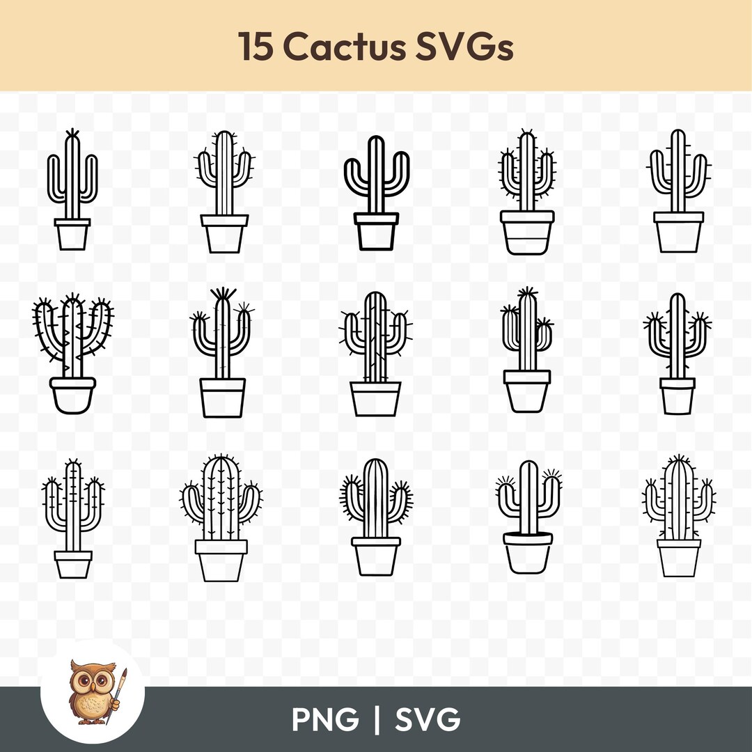 Cactus SVG Bundle, Cactus Clipart, 15 Cacti Cut Files for Cricut, PNG ...