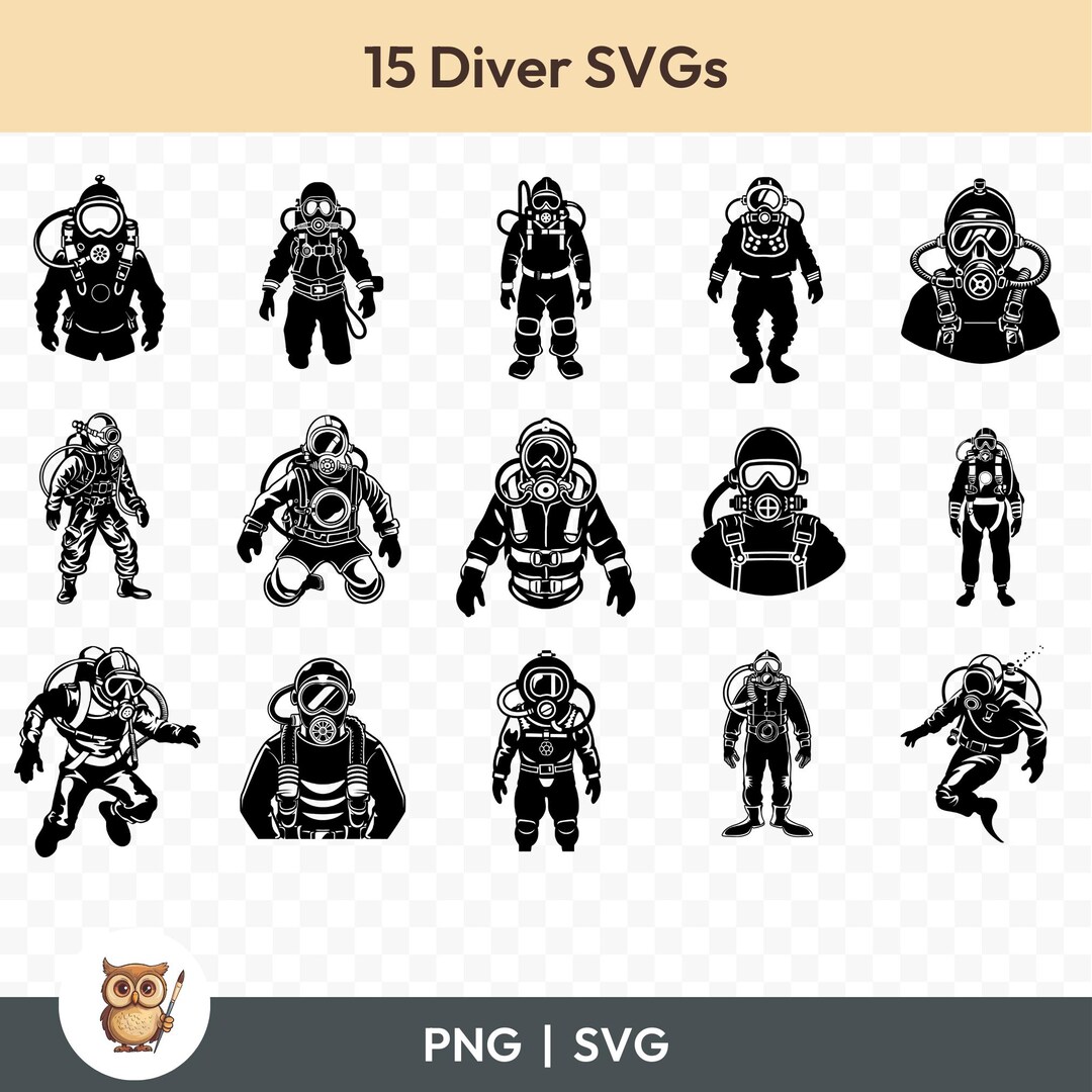 Diver SVG Bundle, Diver Clipart, 15 Diver Cut Files for Cricut, PNG and ...