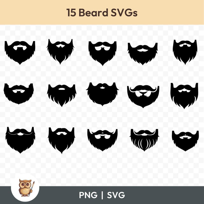 Beard SVG Bundle, Beard Clipart, 15 Beard Cut Files for Cricut, PNG and ...