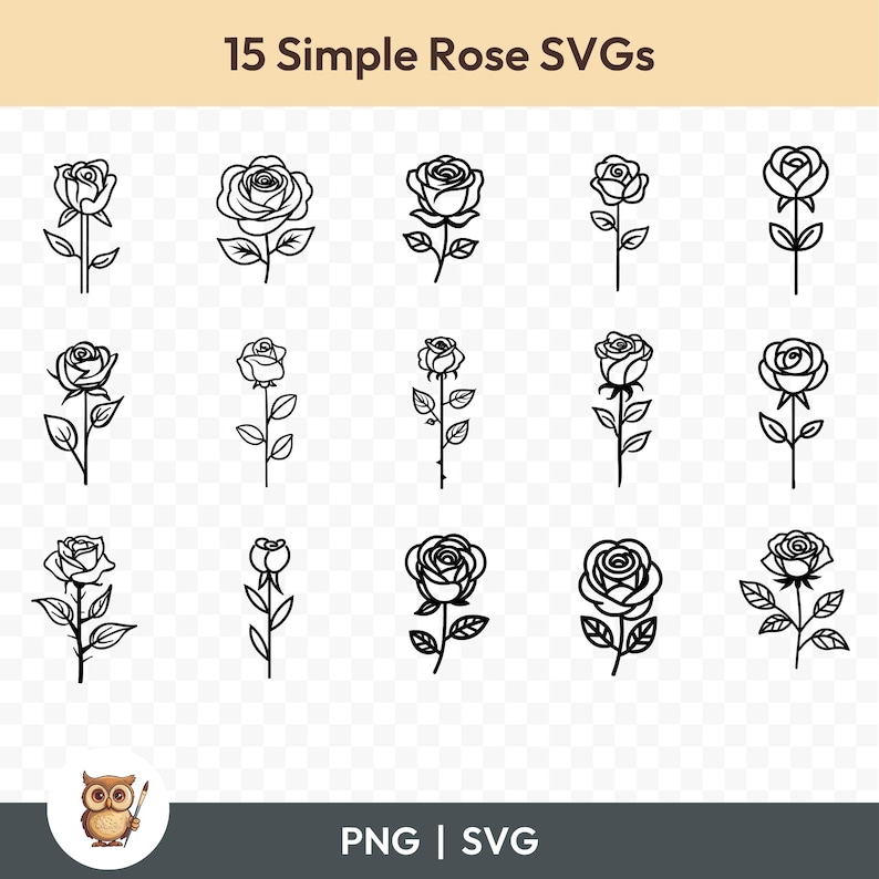 Simple Rose SVG Bundle, Simple Rose Clipart, 15 Simple Rose Cut Files ...