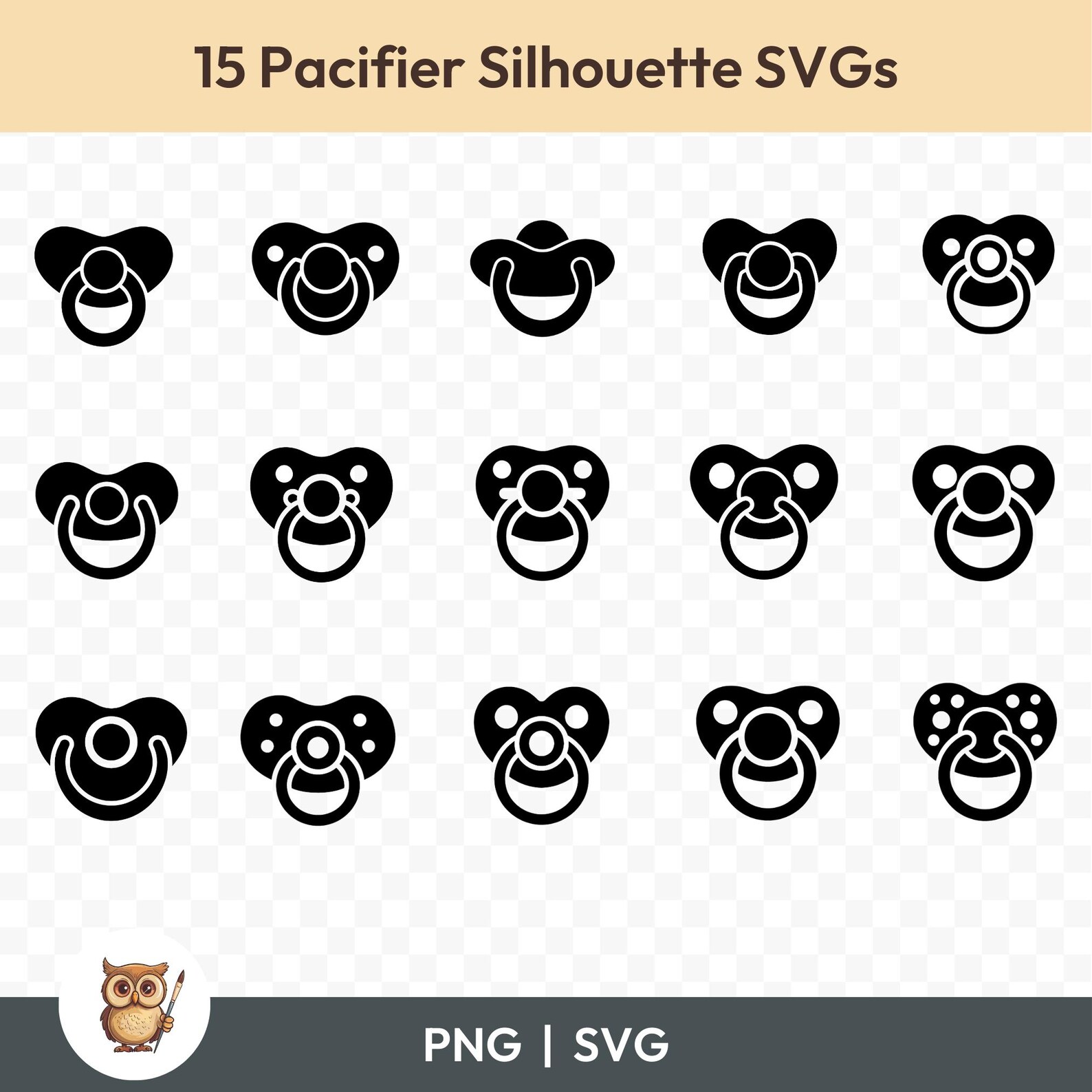 Pacifier SVG Bundle, Pacifier Silhouette Clipart, 15 Dummy Cut Files ...