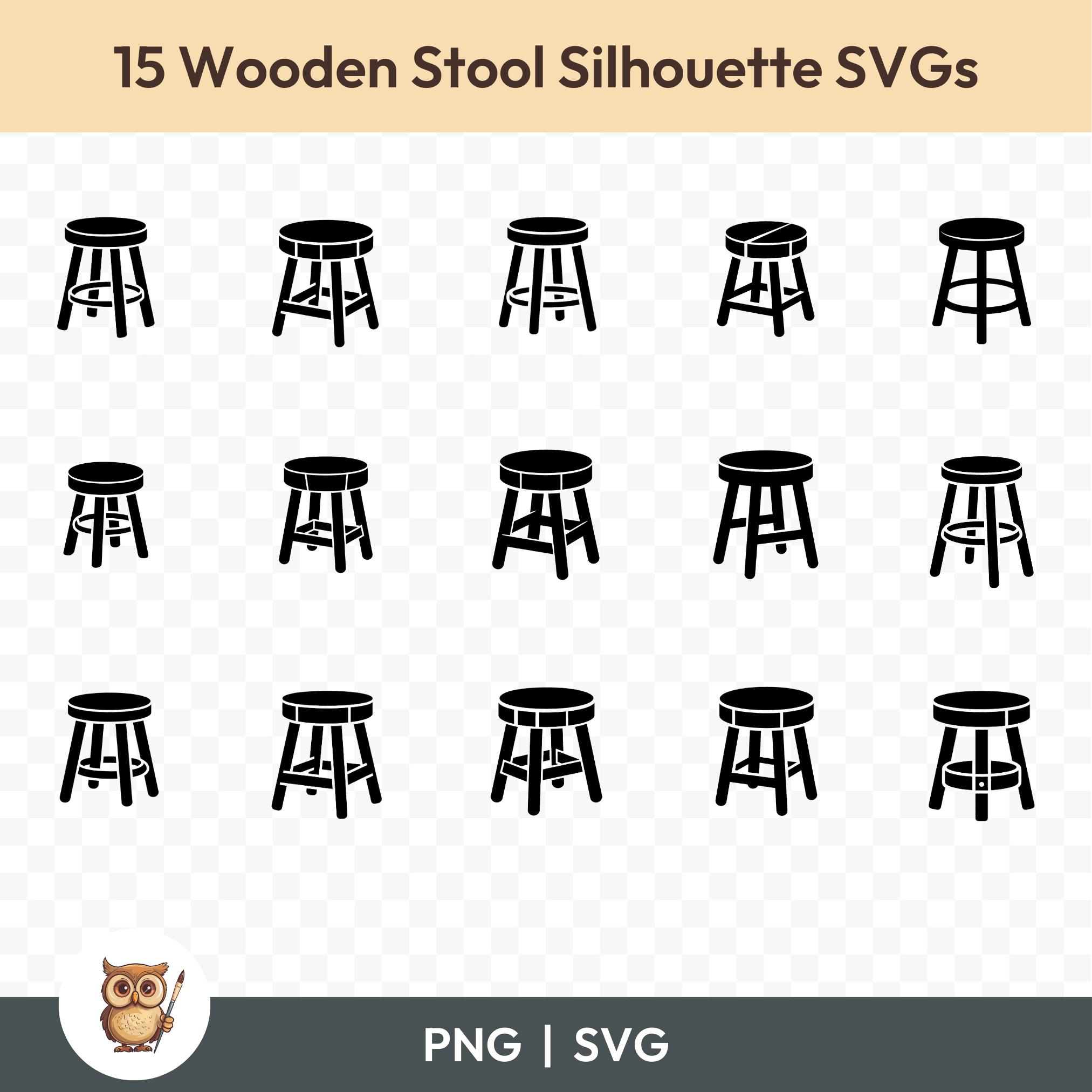 Wooden Stool Silhouette SVG Bundle, Wooden Stool Clipart, 15 Stool ...